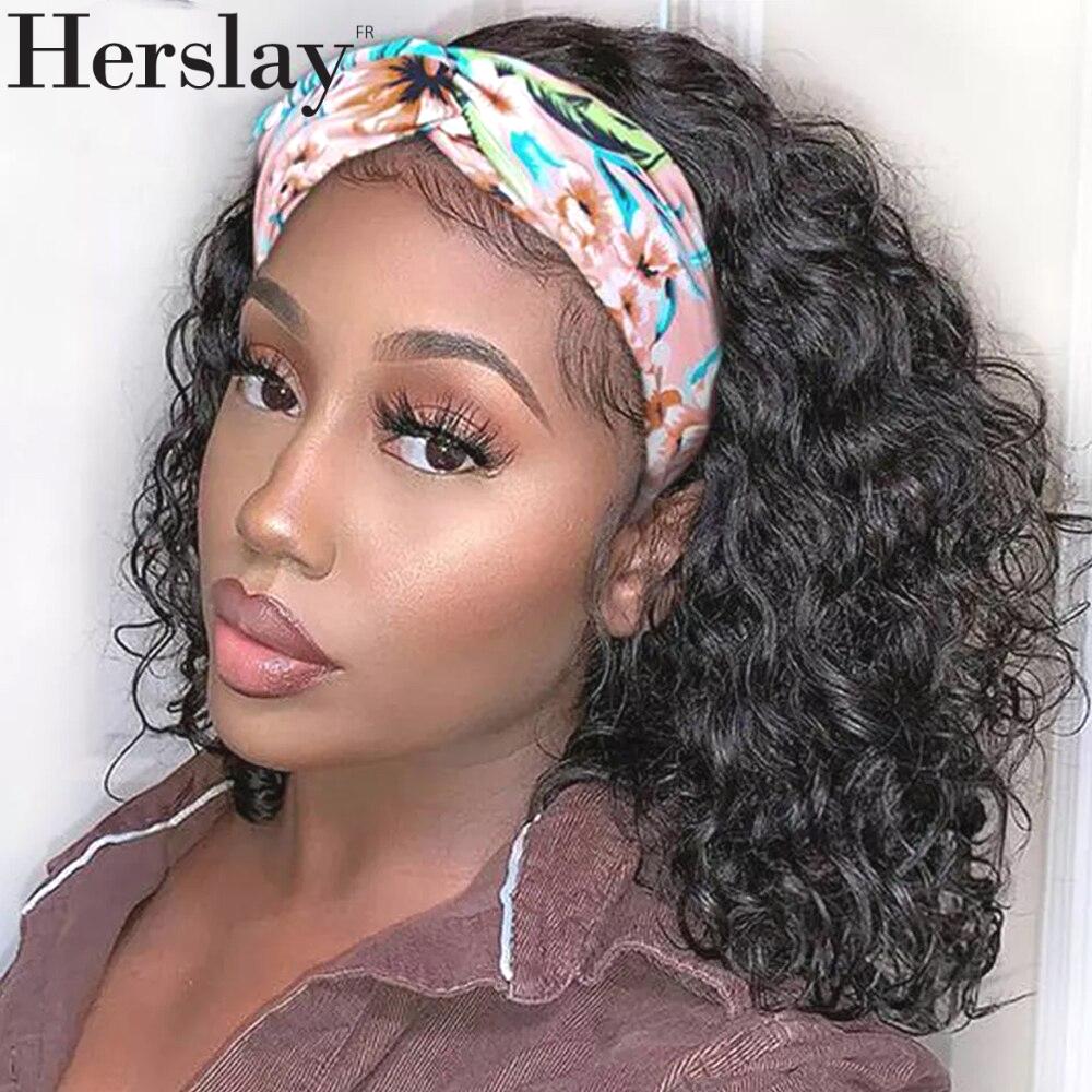 Perruque brésilienne courte et frisée avec bandeau en couleur noir ...