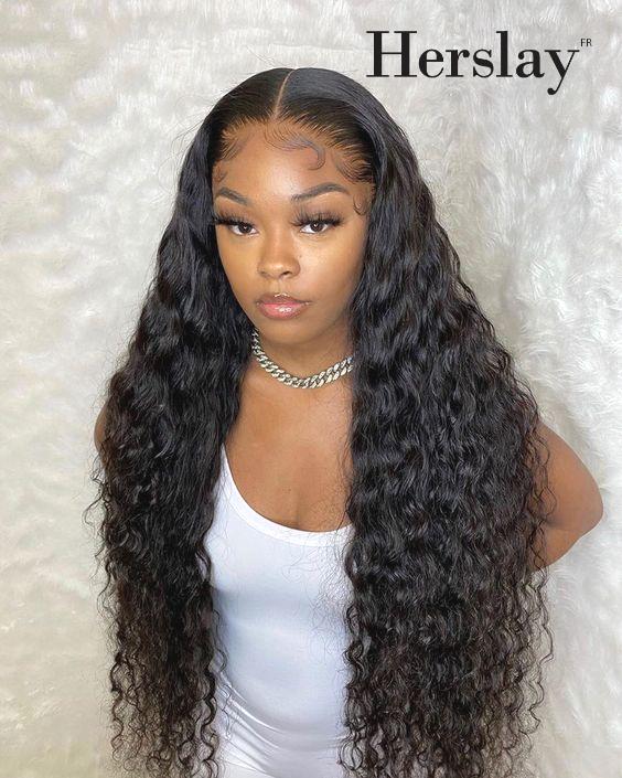 Perruque lace frontale avec closure bouclée effet mouillé pré ...