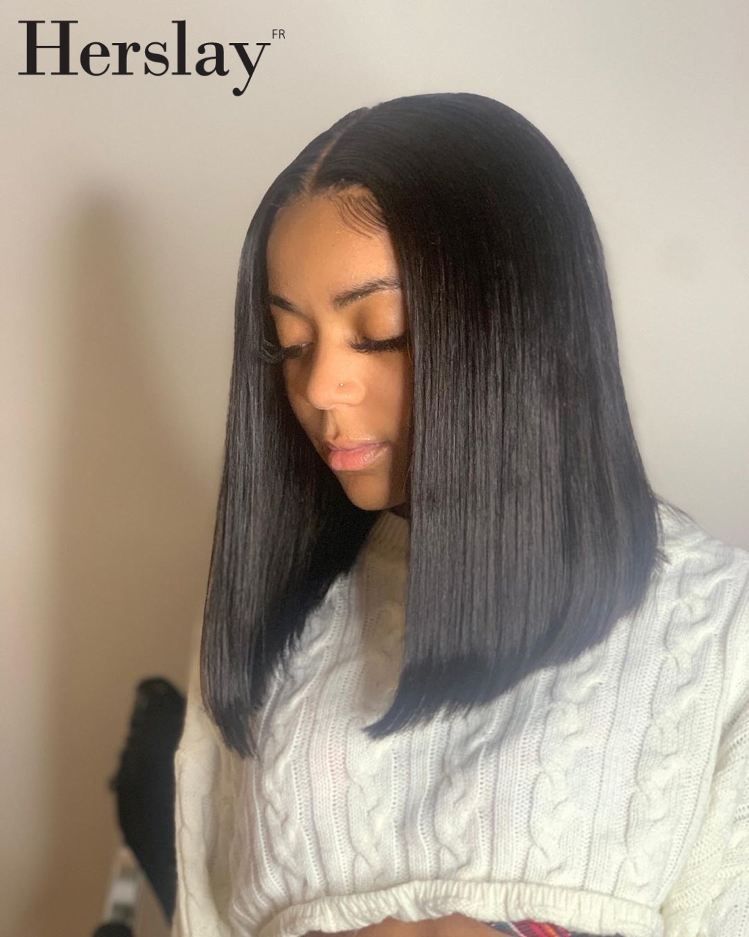 Perruque lace frontale péruvienne lisse et courte - Herslay
