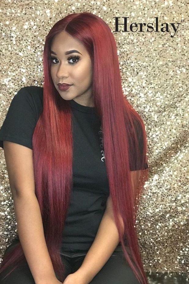 Tissage brésilien lisse et rouge bordeaux avec lace closure - Herslay