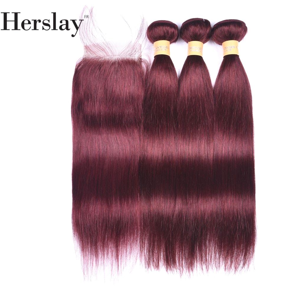 Tissage brésilien lisse et rouge bordeaux avec lace closure - Herslay